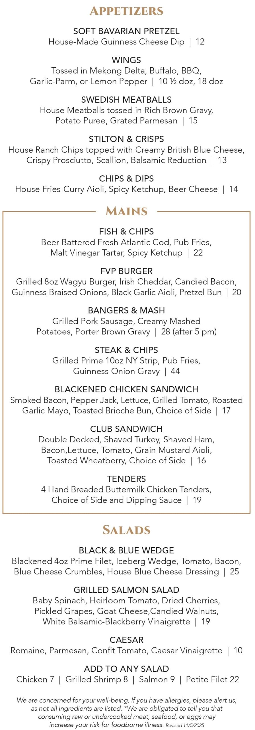 Our Menu – Fox Valley Pub