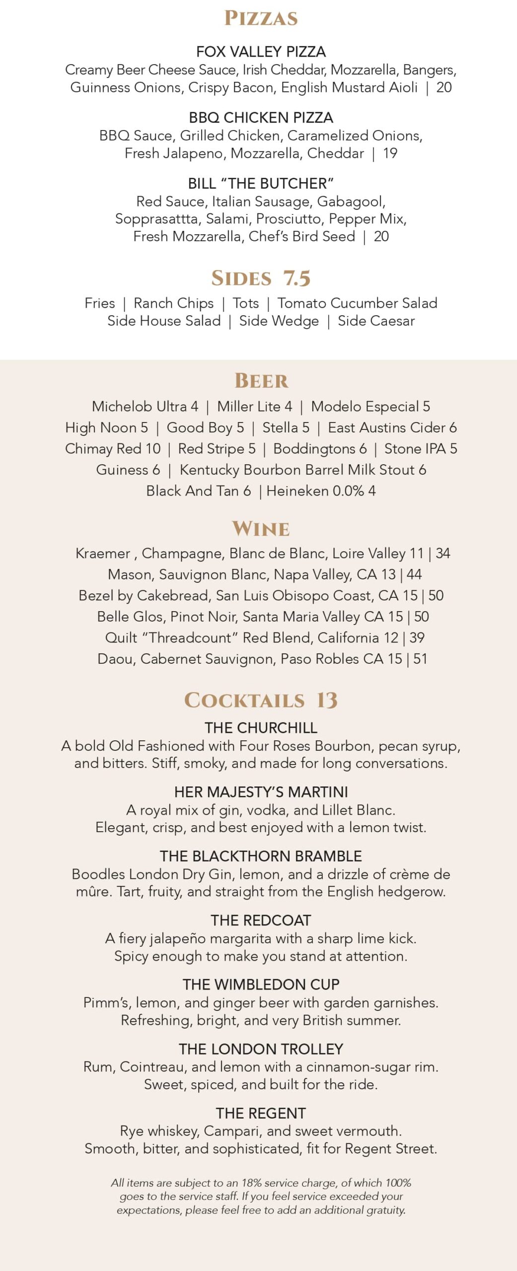 Our Menu – Fox Valley Pub